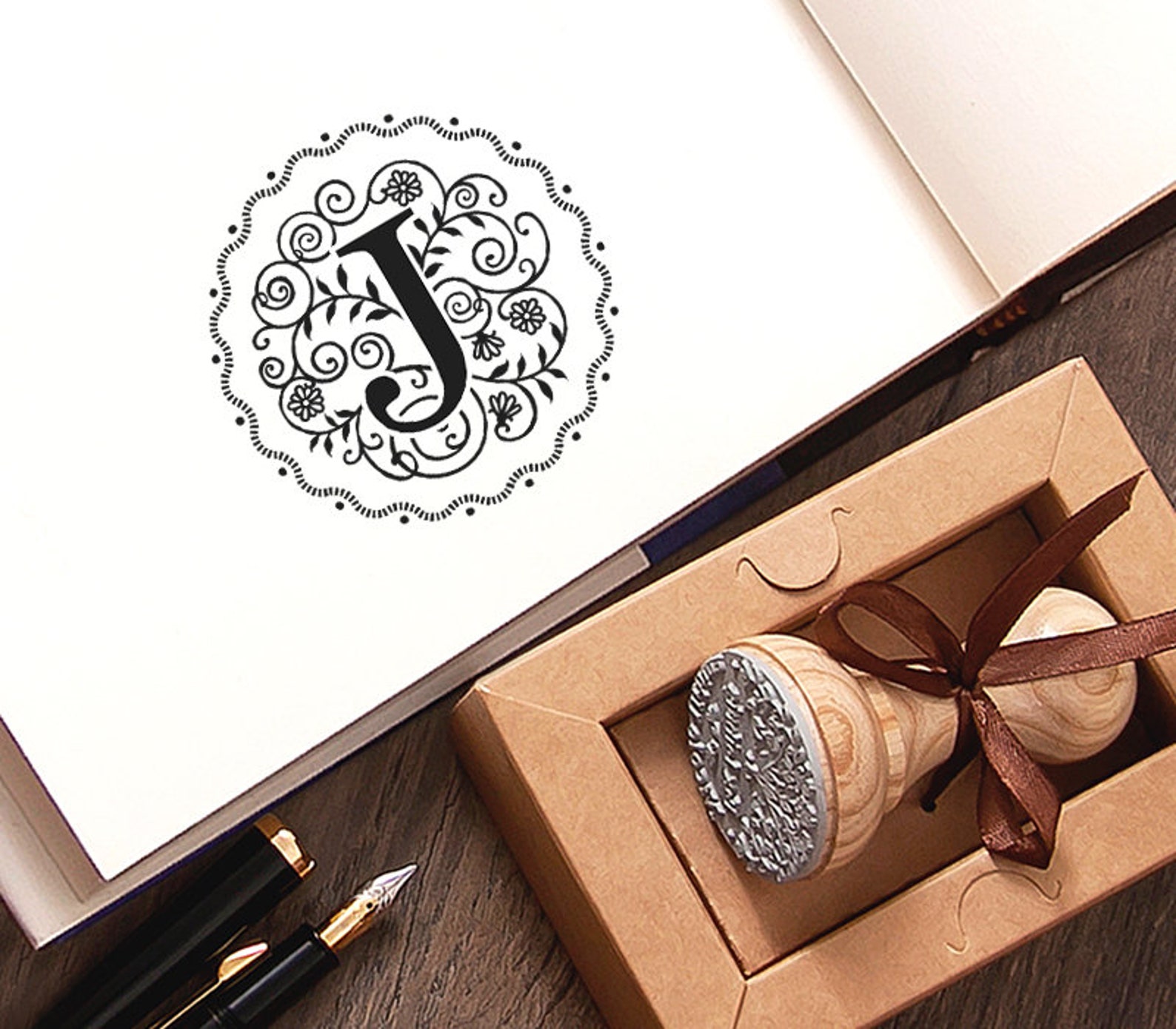 J Stamp Letter J Rubber Stamps Round Monogram Initial Stamp - Etsy