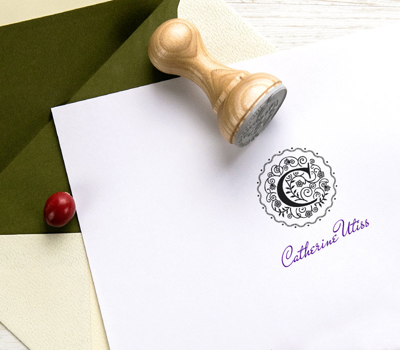 C Stamp, Letter C Rubber Stamps, Round Monogram Initial Stamp C ...