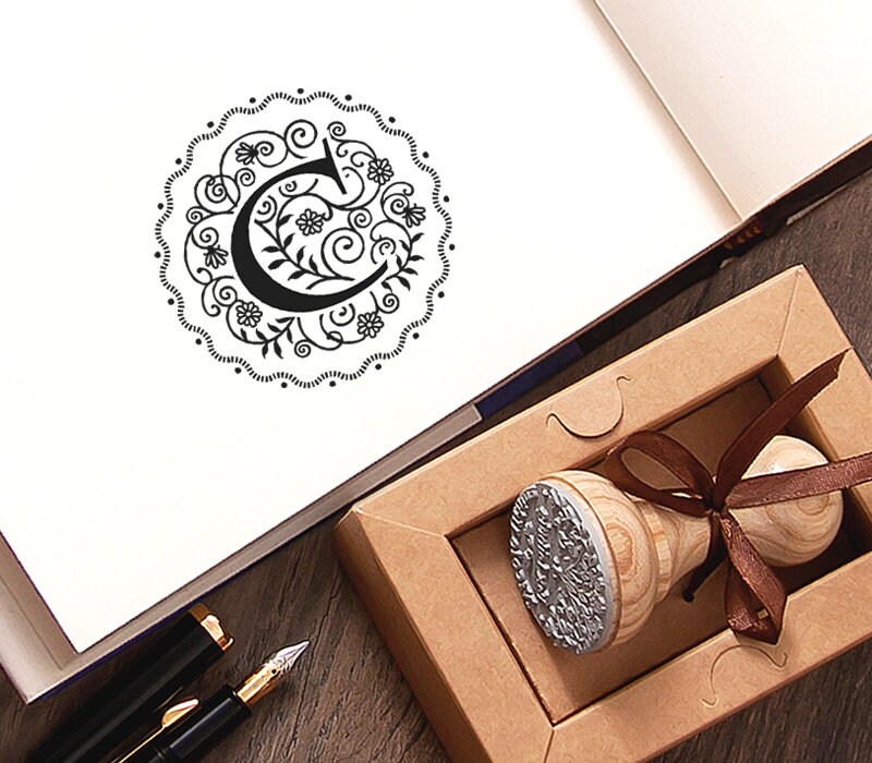 C Stamp, Letter C Rubber Stamps, Round Monogram Initial Stamp C ...