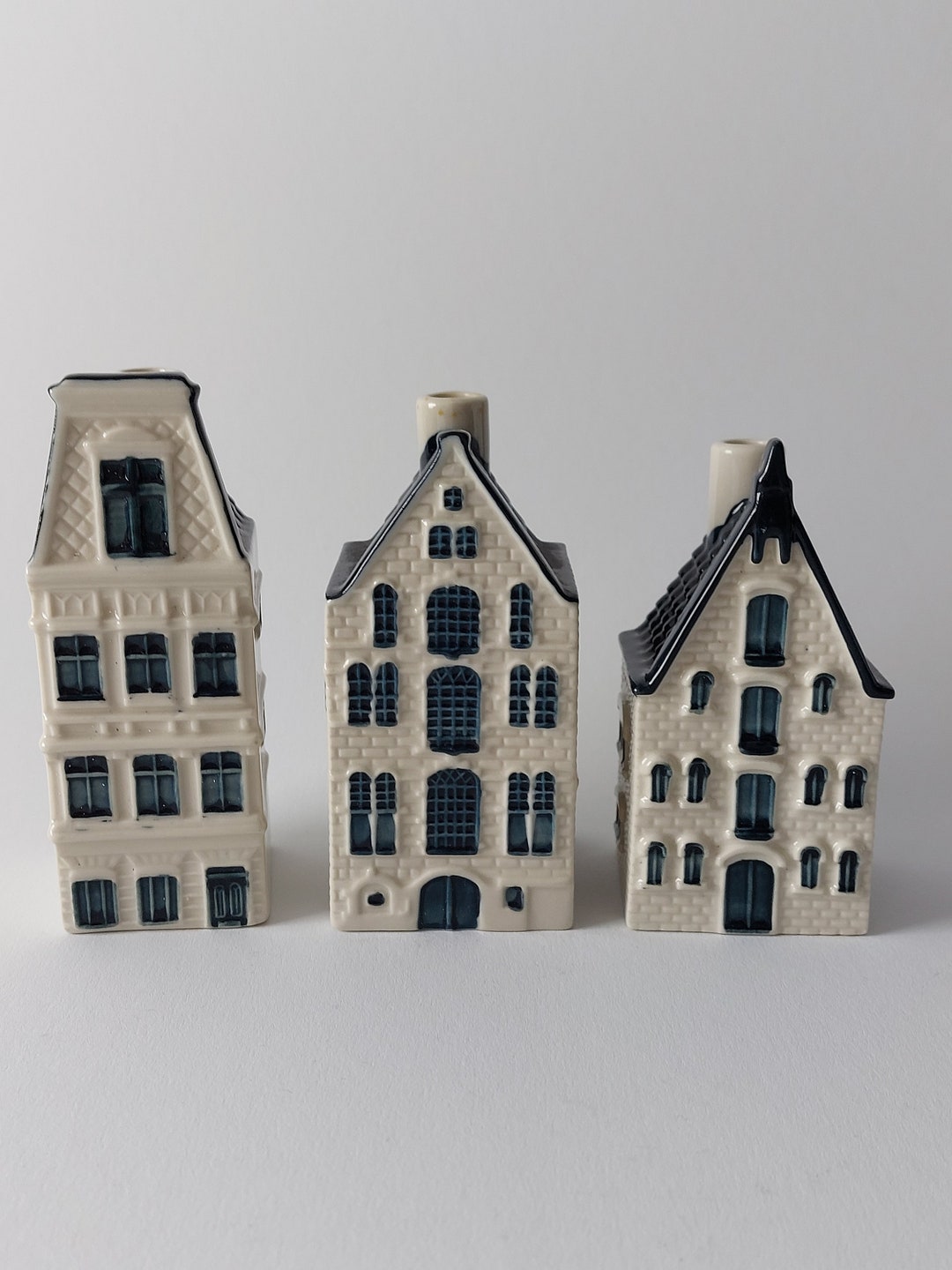 3 Vintage KLM Miniature Houses No. 37, 61 and 70 Delft Blue Dutch ...