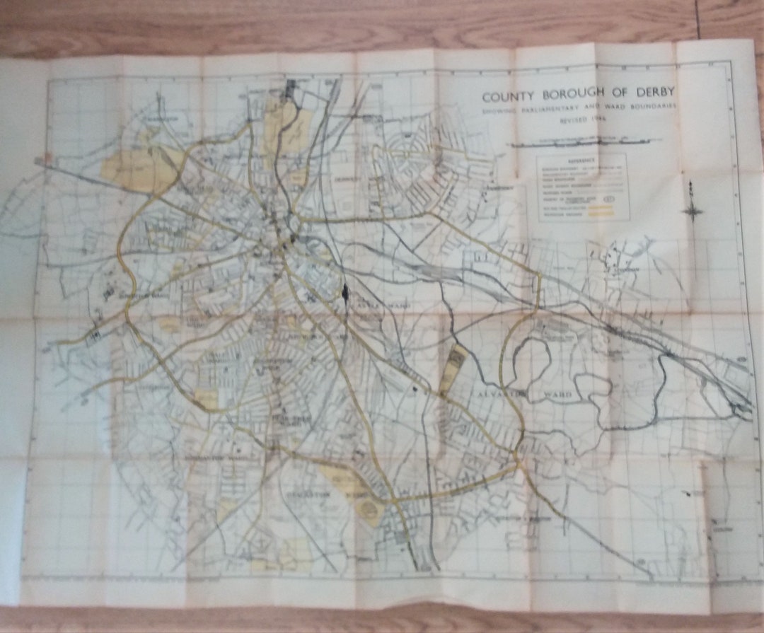 Vintage 1946 Map of Derby With Street Index, Published by Bemrose ...