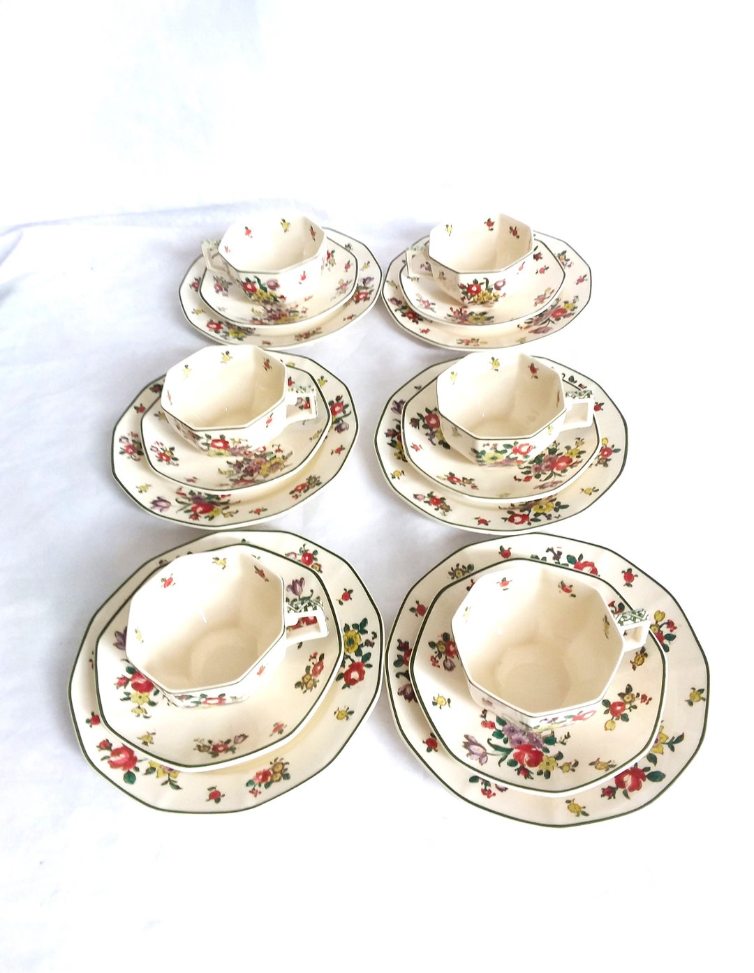 Royal Doulton China Tea Set: Old Leeds Sprays, Floral Pattern, 6 Sets ...
