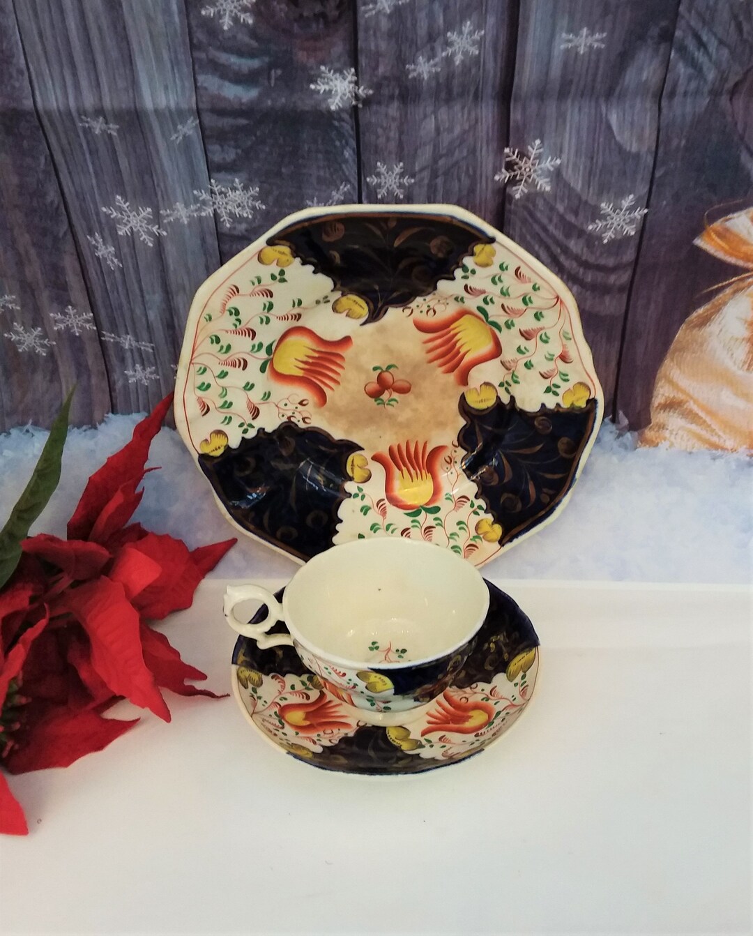 Tulip Pottery, 1800s Antique Pottery, Gordy Welsh Tulip Pattern Trio ...