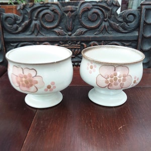 Denby, Gypsy Pink Rose Design, 2 X Footed Bowls, Soup or Sundae Dishes ...