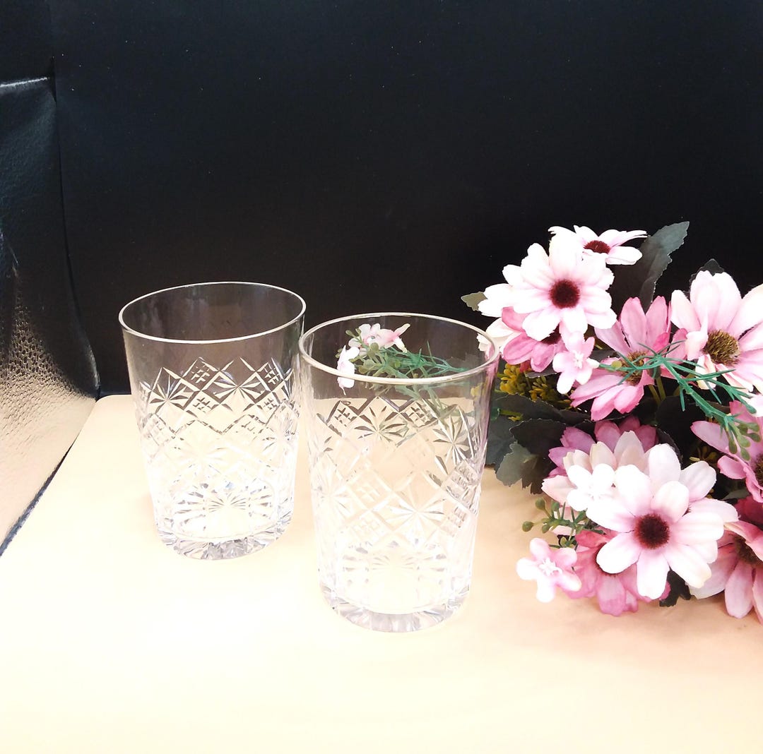 Cut Glass, 2 Cut Glass Tumblers, Pretty Crystal Glasses, English Cut ...