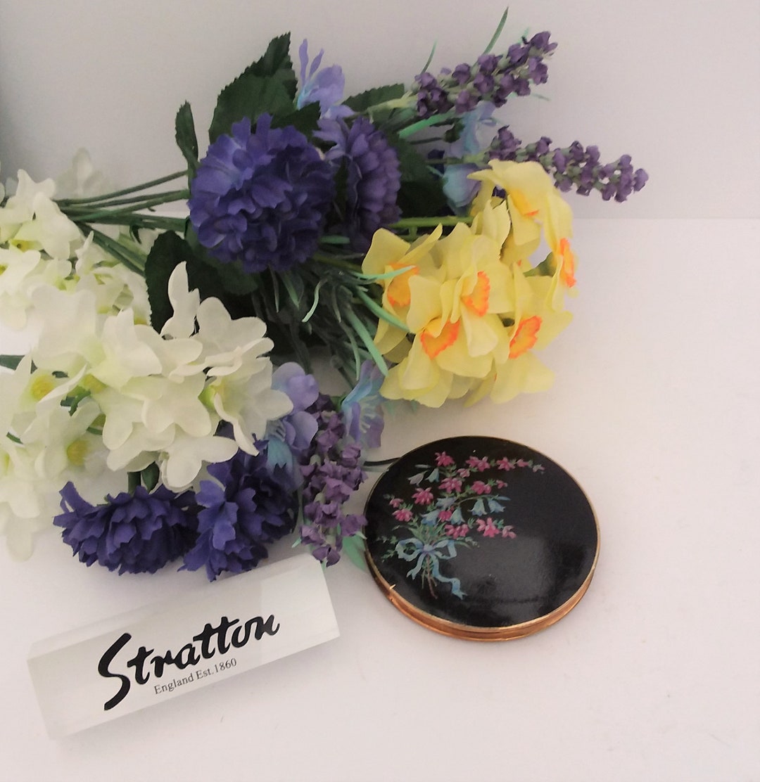 Stratton Compact Mirrored Compact Floral Black and Gold - Etsy