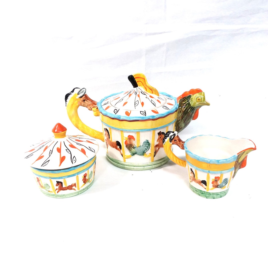 Vintage Melba Ware Teapot Set: Merry Go Round Cockerel Design - Etsy
