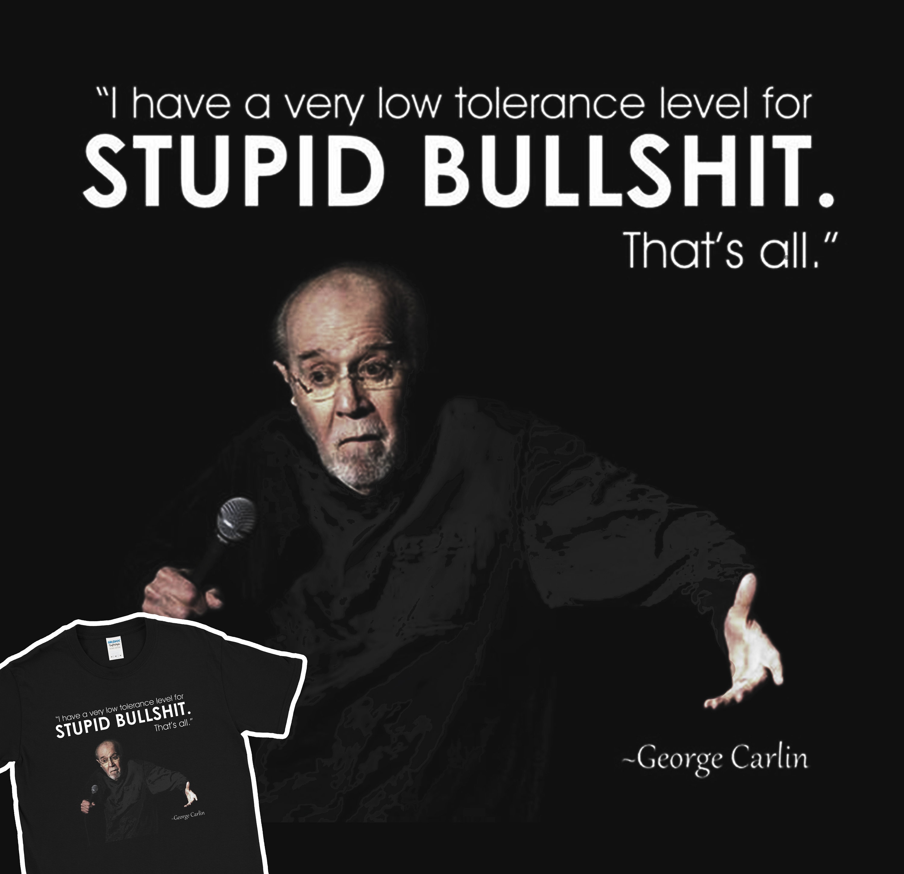 Low Tolerance Level T-shirt George Carlin Comediant Mens Gift Idea ...