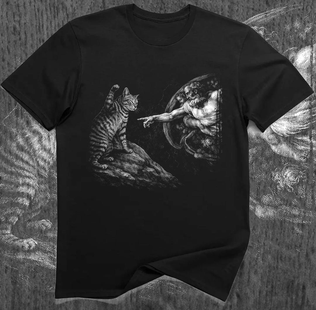Creation of Cat Michelangelo Meme Shirt, Funny Renaissance Art Parody ...