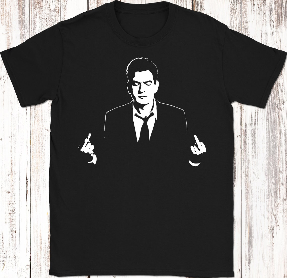 Charlie Sheen Middle Finger T-shirt - Two and a Half Men Movie Tee - Etsy