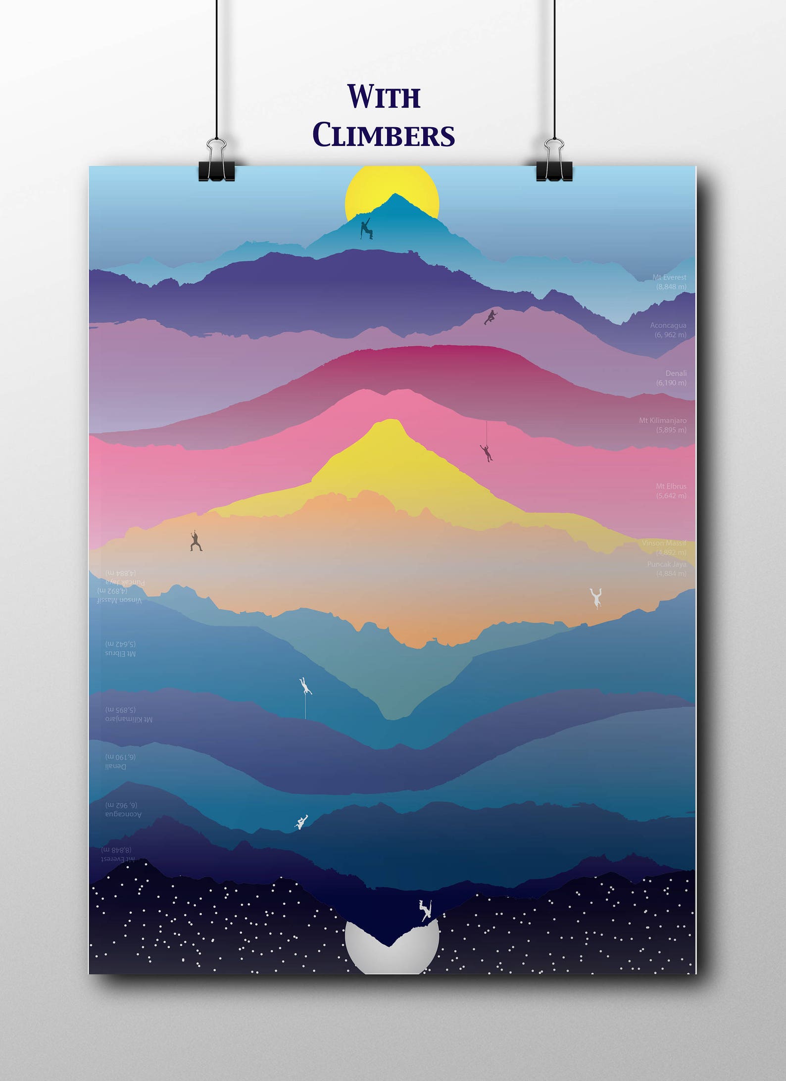 Seven Summit Reversible Poster / Mountain Range Poster / Climber Poster ...