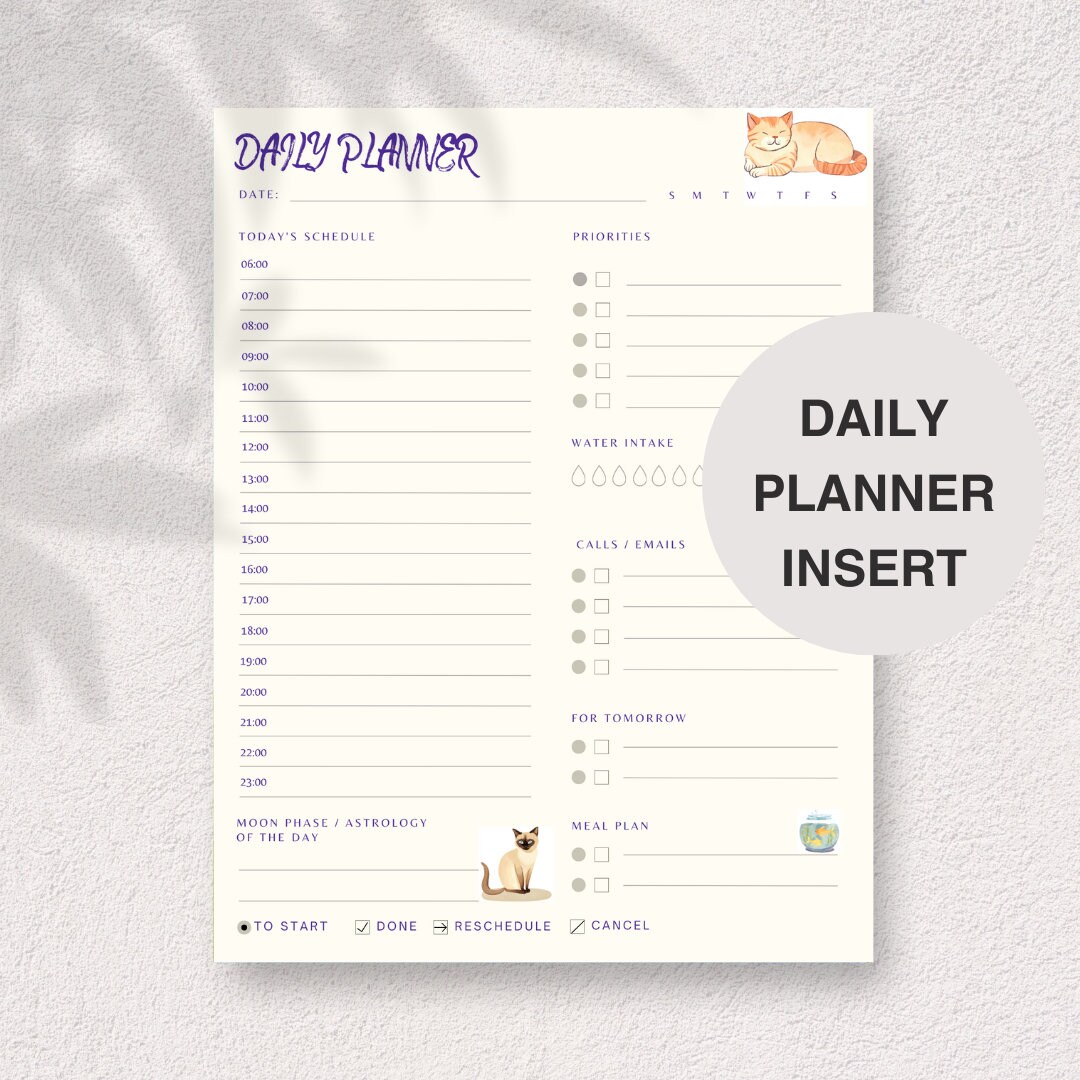 Daily Insert Calendar Planner Witchy Planner Cat Themed Daily Planner ...