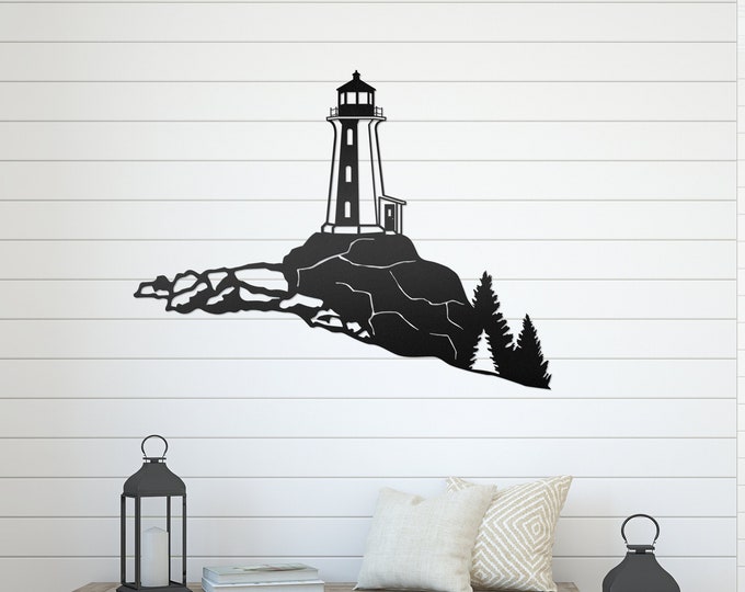 Lighthouse, Rocks, Ocean, Light, Metal Wall Art, Decor, Black - Etsy