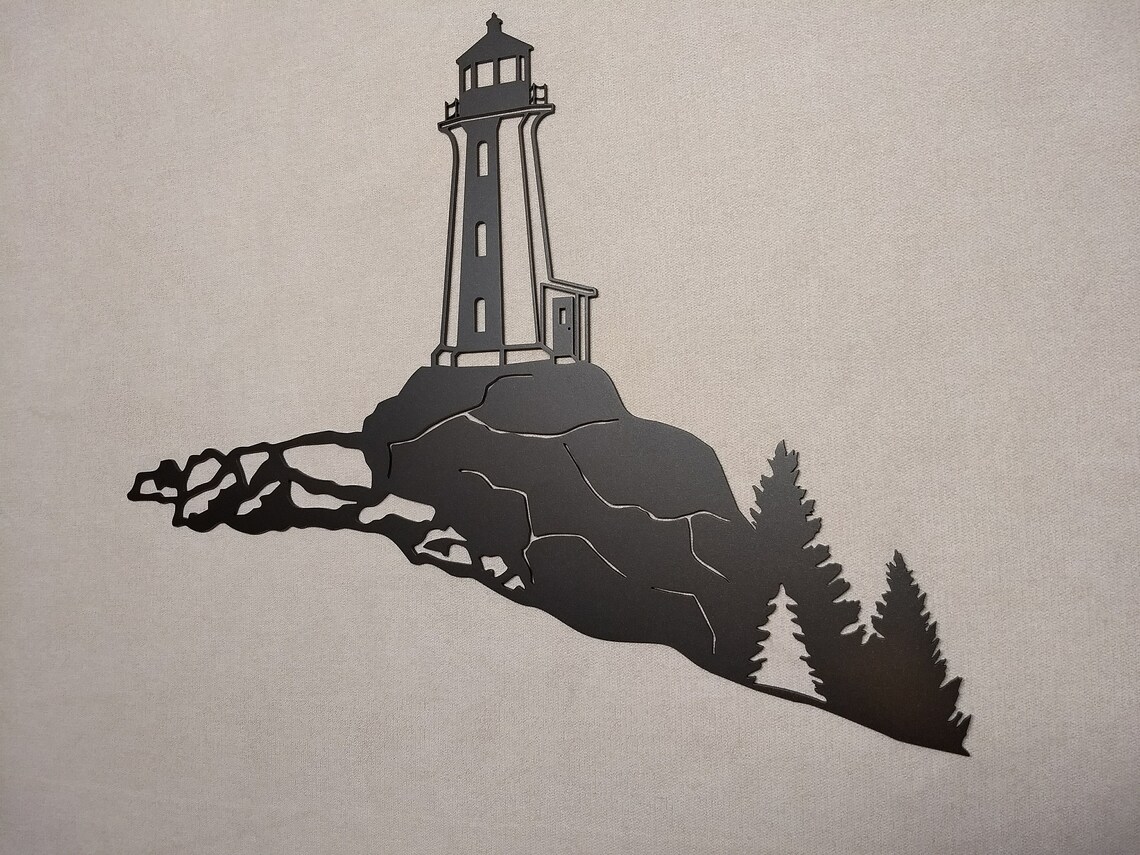 Lighthouse Rocks Ocean Light Metal Wall Art Black | Etsy