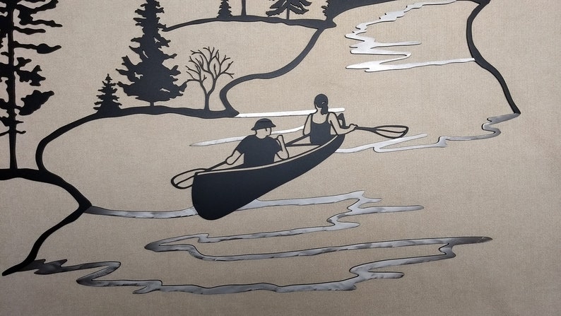 Canoe River Scene Metal Wall Art River Canoe Trees Water - Etsy Canada