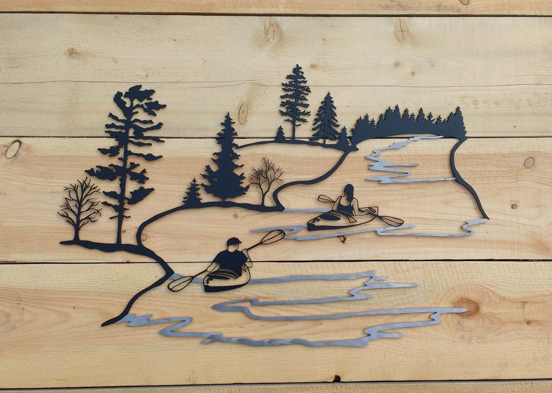 Kayak River Scene, Metal Wall Art, River, Kayak, Trees, Water, Decor ...