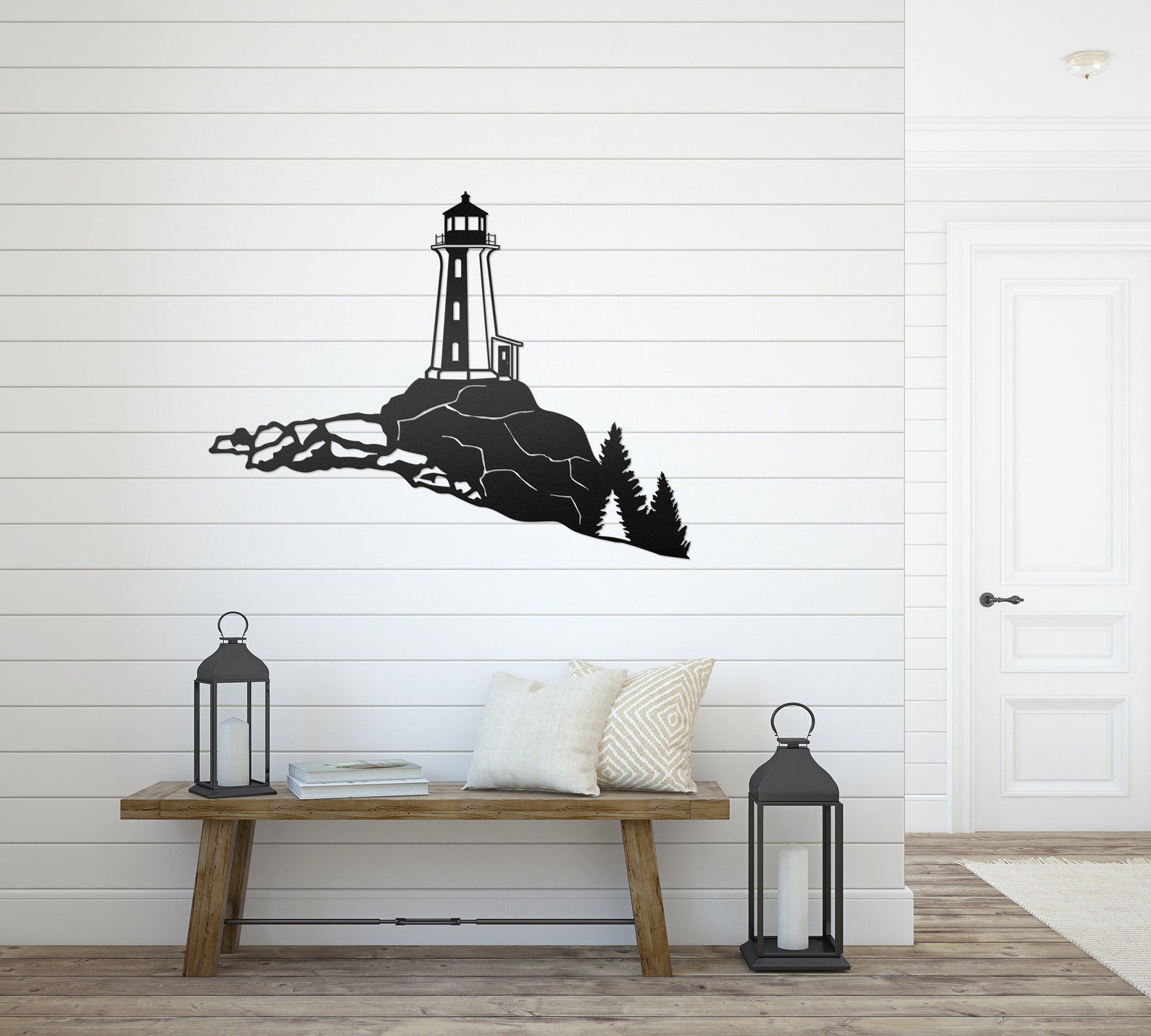 Lighthouse Rocks Ocean Light Metal Wall Art Black - Etsy