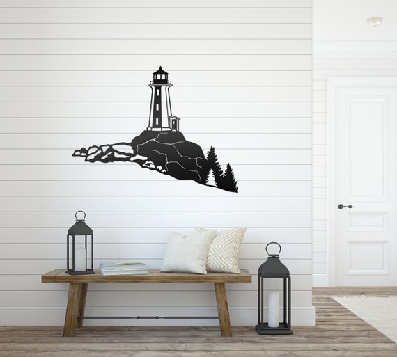 Lighthouse Rocks Ocean Light Metal Wall Art Black - Etsy