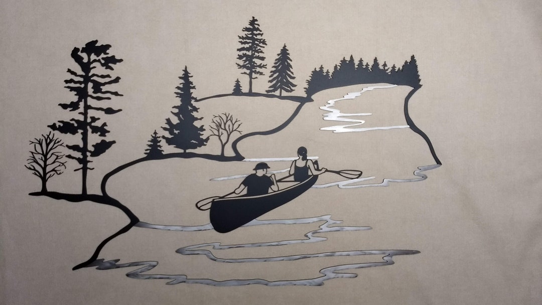 Canoe River Scene, Metal Wall Art, River, Canoe, Trees, Water, Lake ...