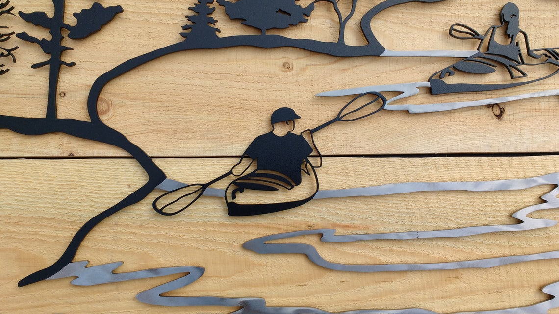 Kayak River Scene Metal Wall Art River Kayak Trees Water - Etsy