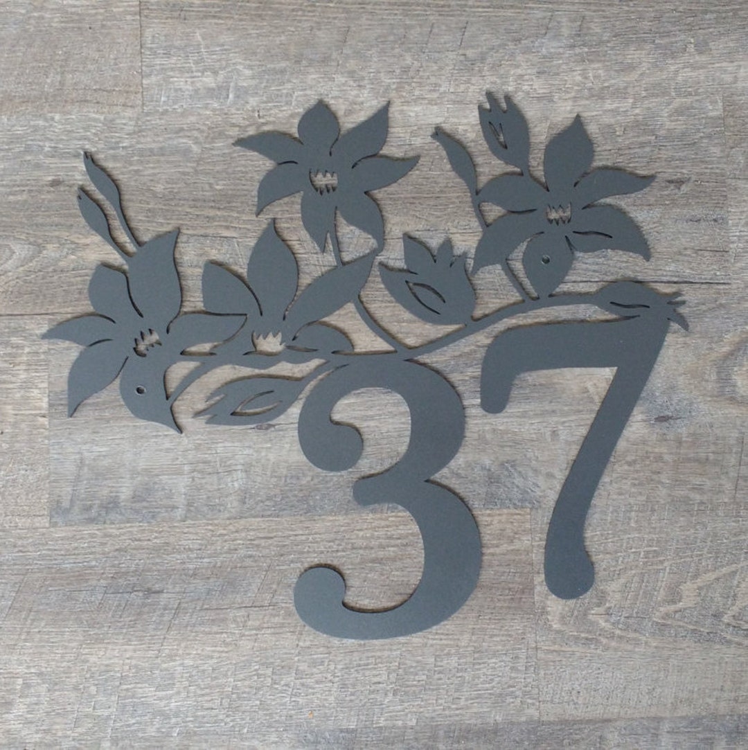Metal Wall Art, Custom House Sign, House Number, Flower, Wall Decor ...