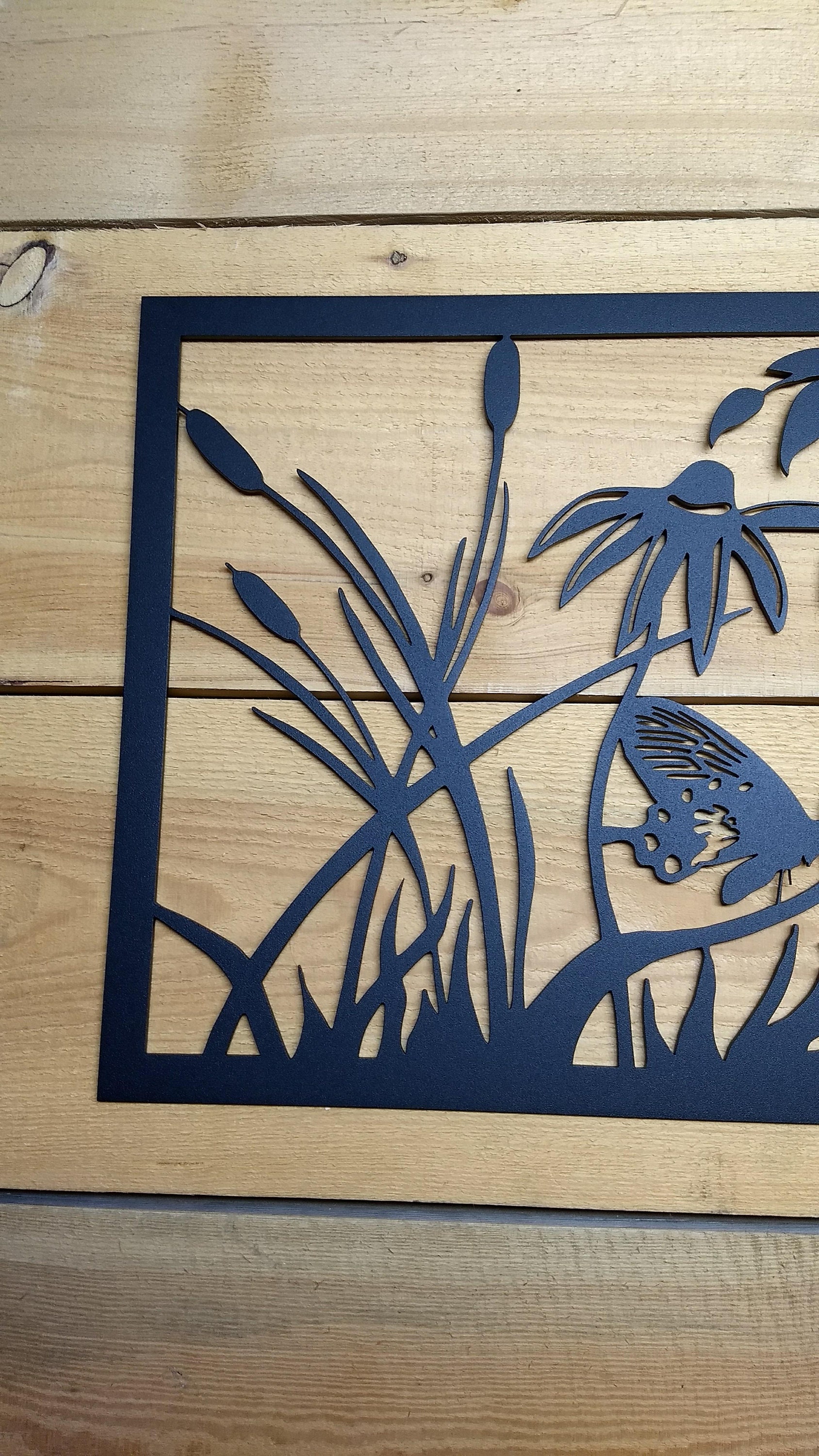 Butterfly Garden Inlay Metal wall art Garden art flower | Etsy