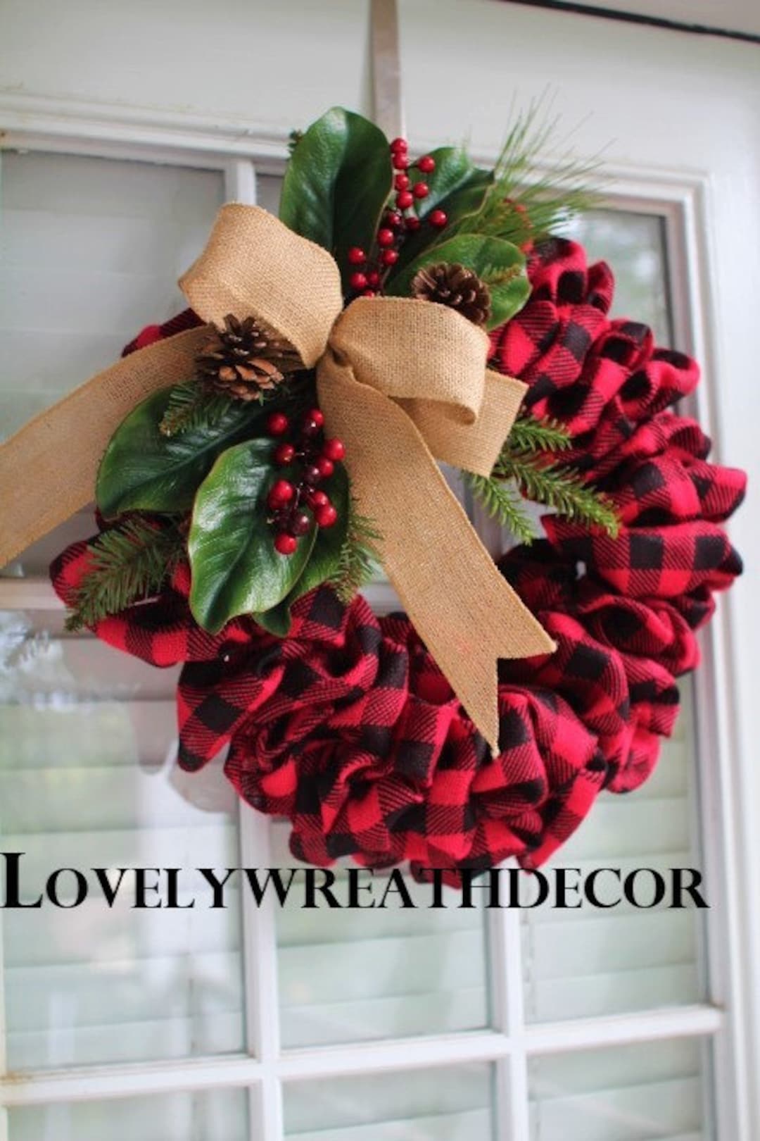 Red Buffalo Plaid Wreath, Christmas Wreath , Front Door Wreath ...