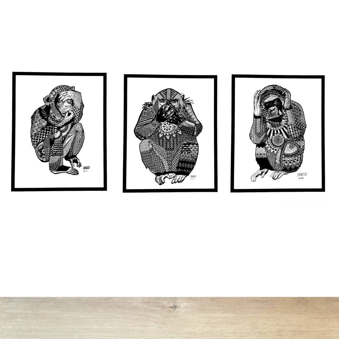 3 PETITS SINGES De La Sagesse / Three Wised Monkeys - Impression Art by ...