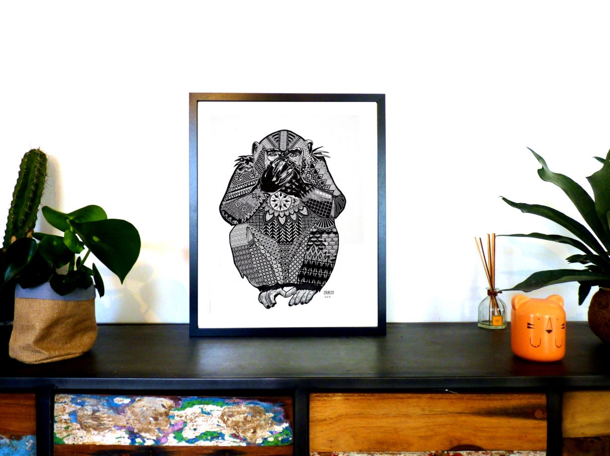 3 PETITS SINGES De La Sagesse / Three Wised Monkeys - Impression Art by ...