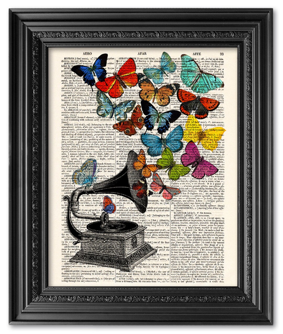 Butterflies Gramophone Print, Dictionary Art Print, Vintage Book Art ...