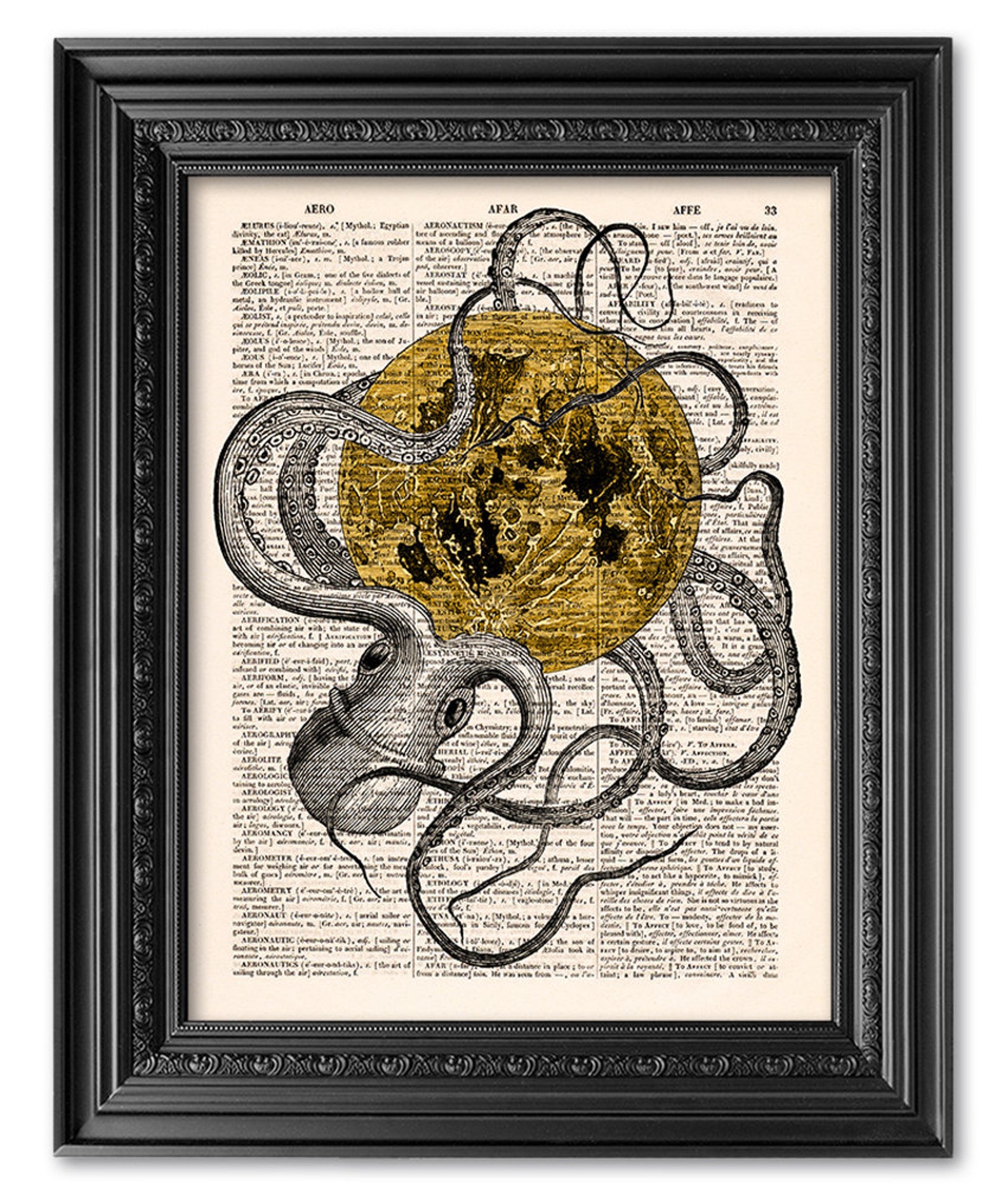 Octopus Art Print Octopus Moon Print Dictionary Art Print - Etsy