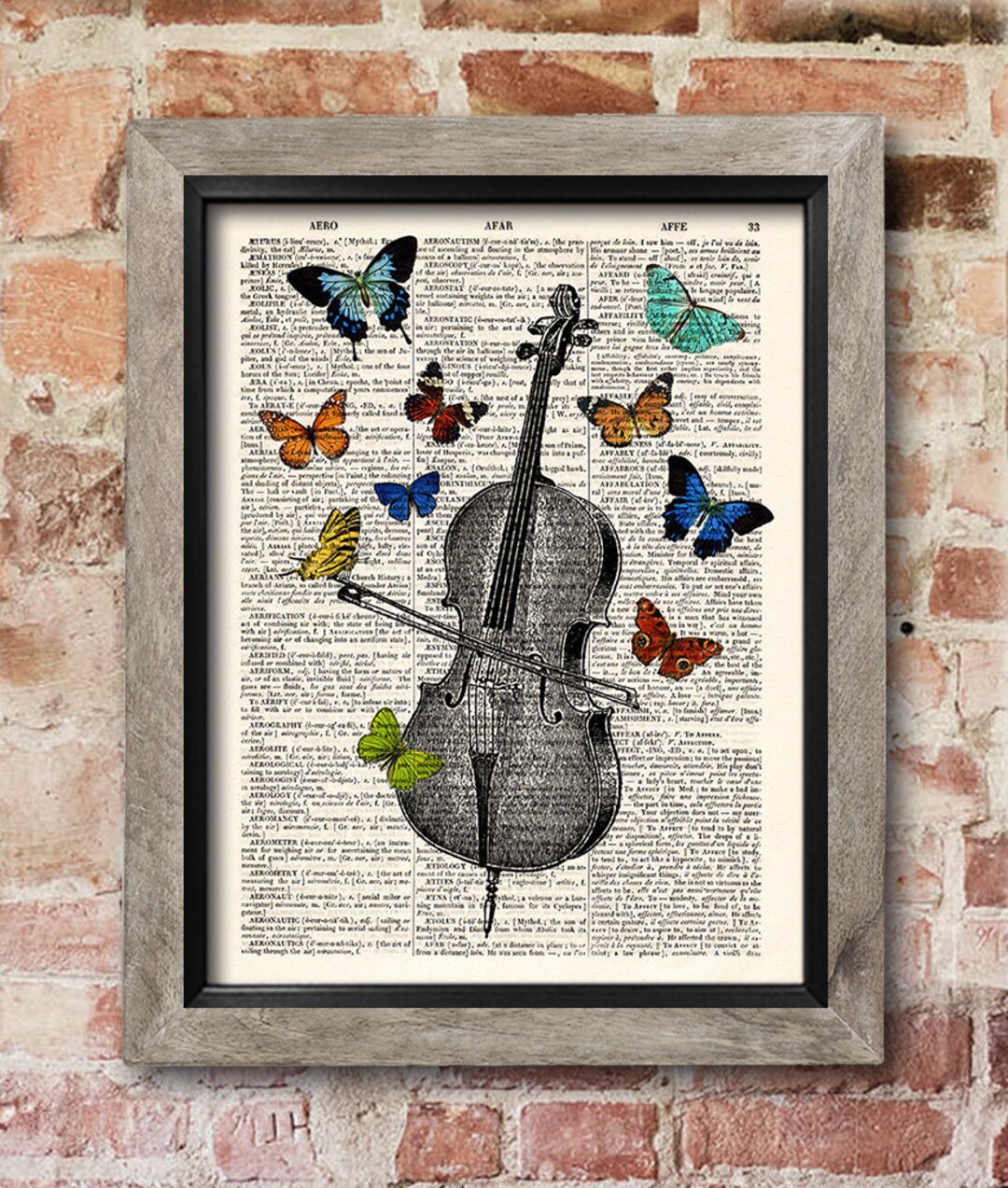 Cello Print, Violoncello Poster, Butterflies Print Art, Dictionary Art ...