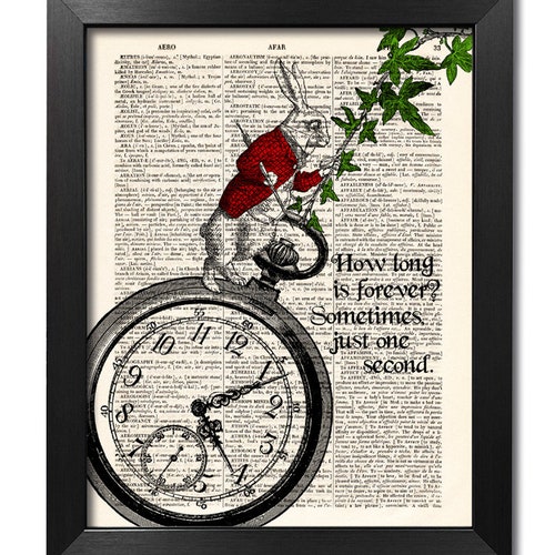 Alice in Wonderland White Rabbit Quote Print Antique Book - Etsy