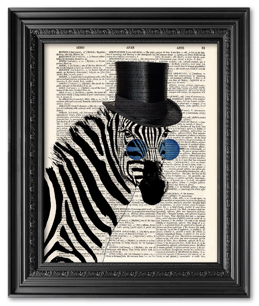 Zebra Fun Print, Funny Animal, Steampunk Zebra Poster, Dictionary Art ...