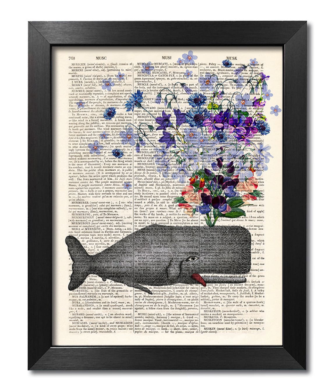 Whale With Flowers Whale Print Flower Print Art Print - Etsy