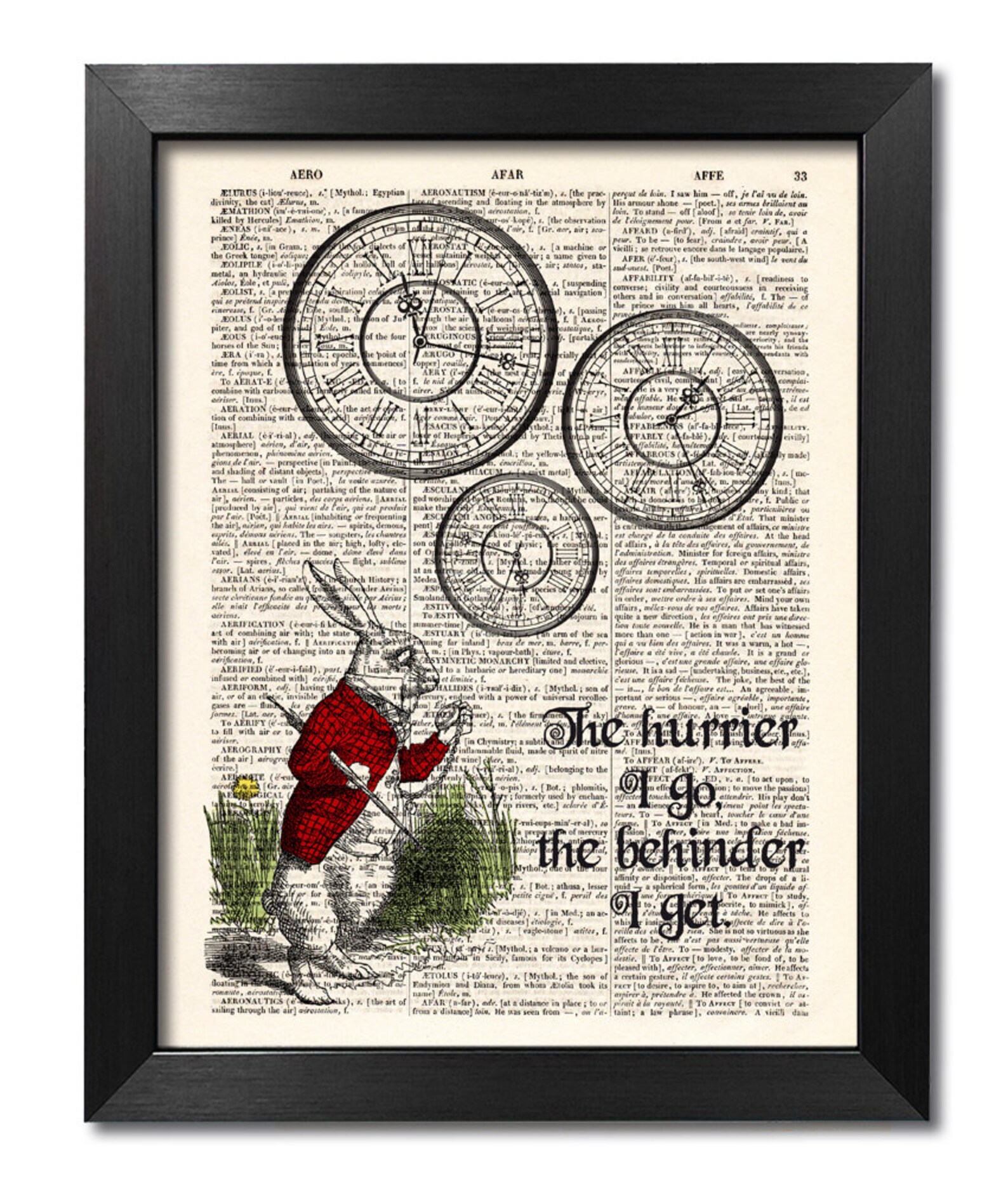 Alice in Wonderland White Rabbit Quote Print Antique Book | Etsy