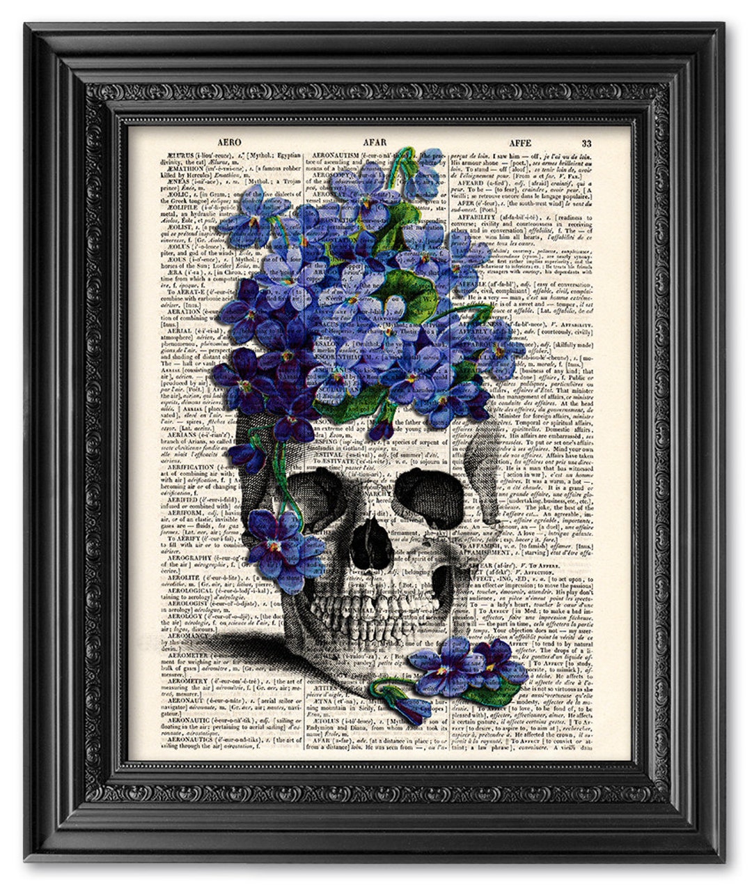 Skull Print, Skull Forget Me Not, Dictionary Art Print, Original ...