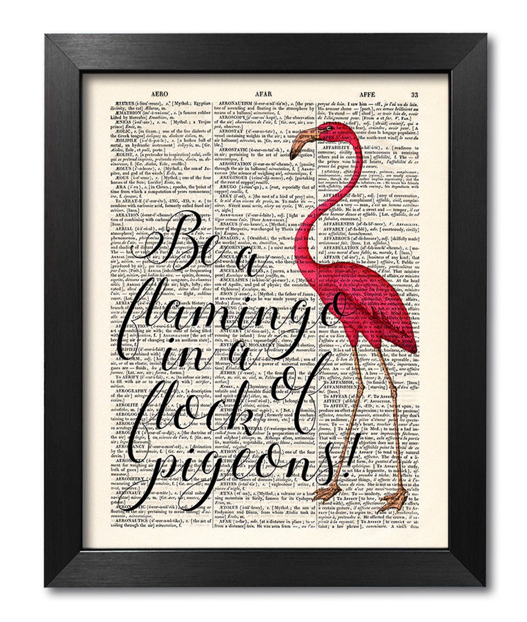 Flamingo Quote Print, Dictionary Art Print, Book Art, Illustration ...