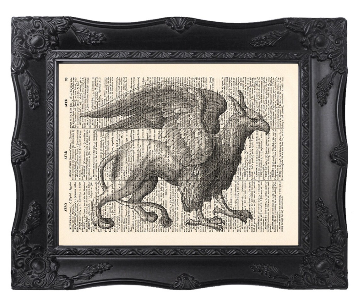Griffin Print, Dictionary Art Print, Mythologie Print, Illustration ...