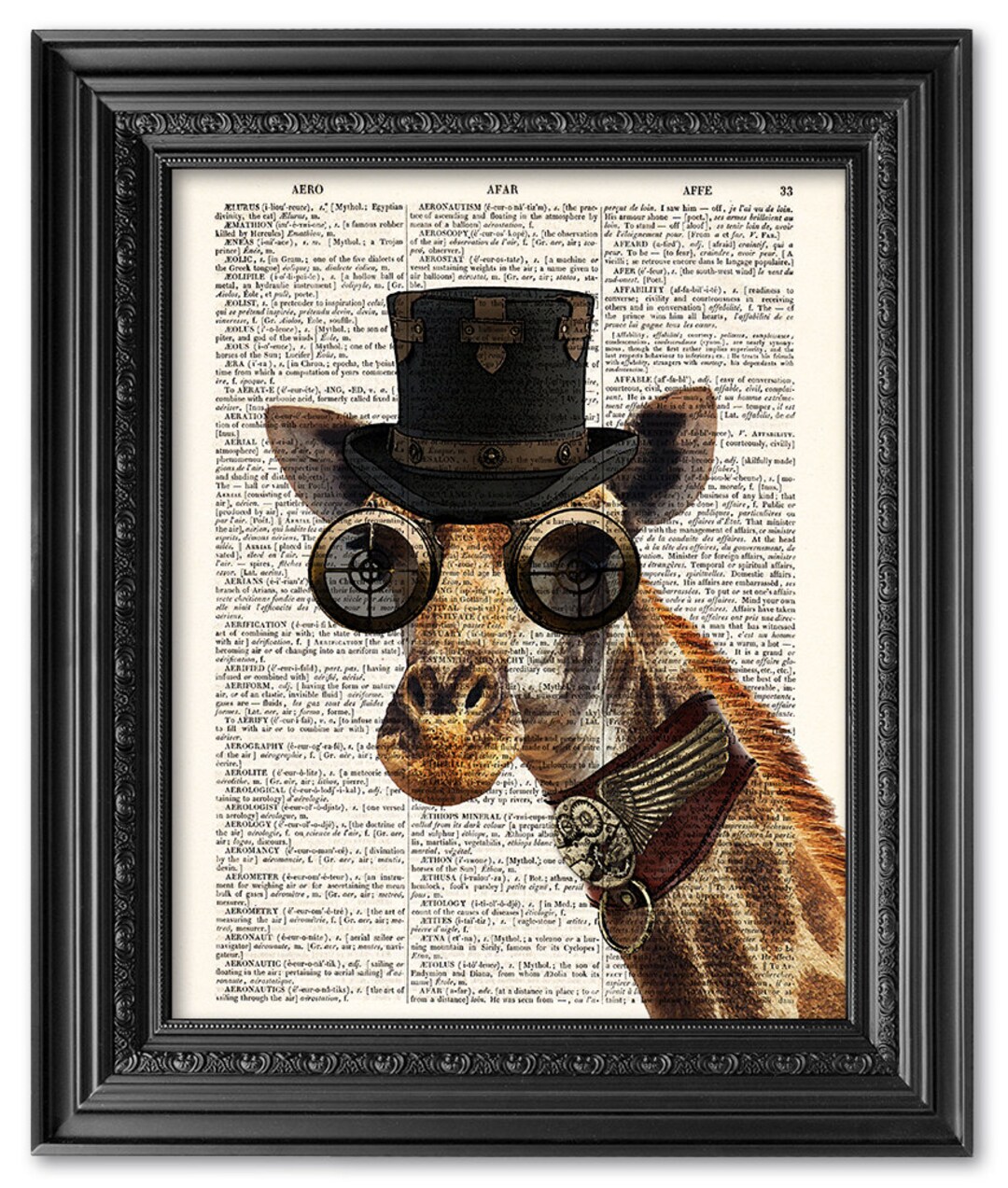 Steampunk Giraffe, Steampunk Art Print, Dictionary Art Print, Vintage ...