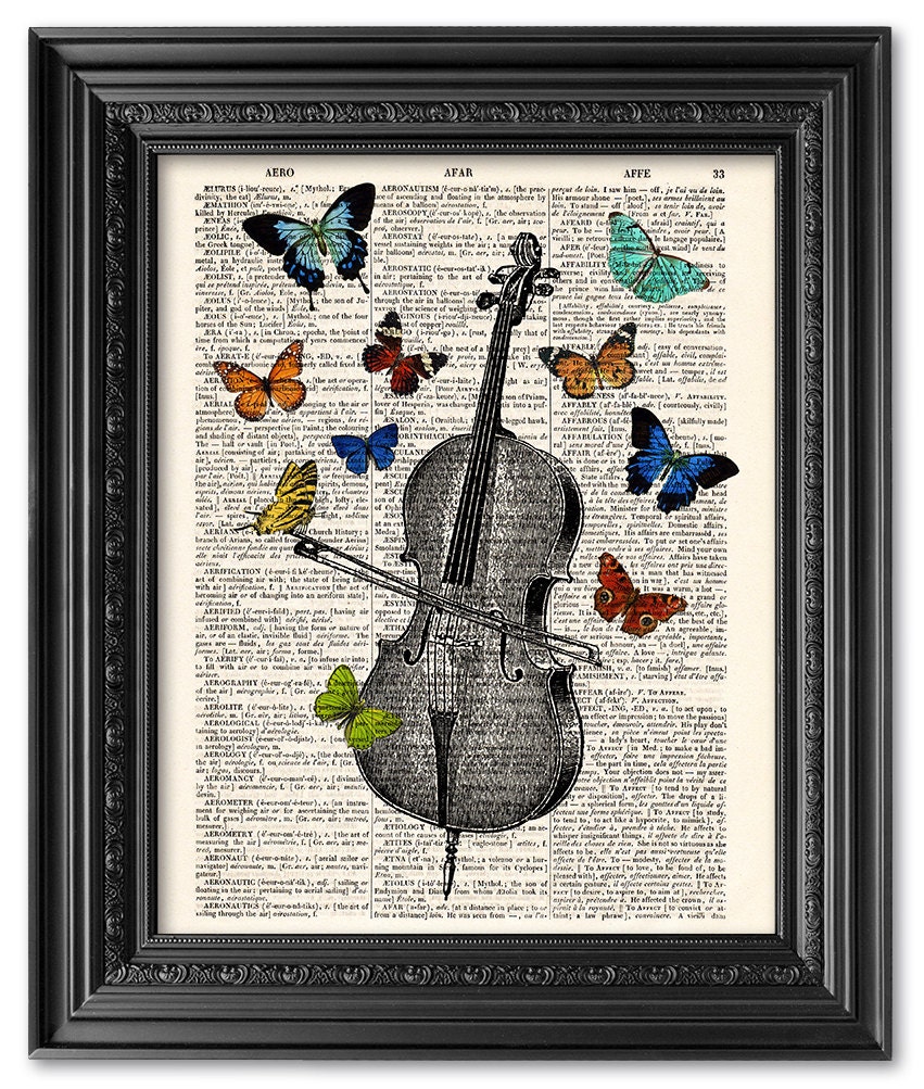 Cello Print Violoncello Poster Butterflies Print Art | Etsy