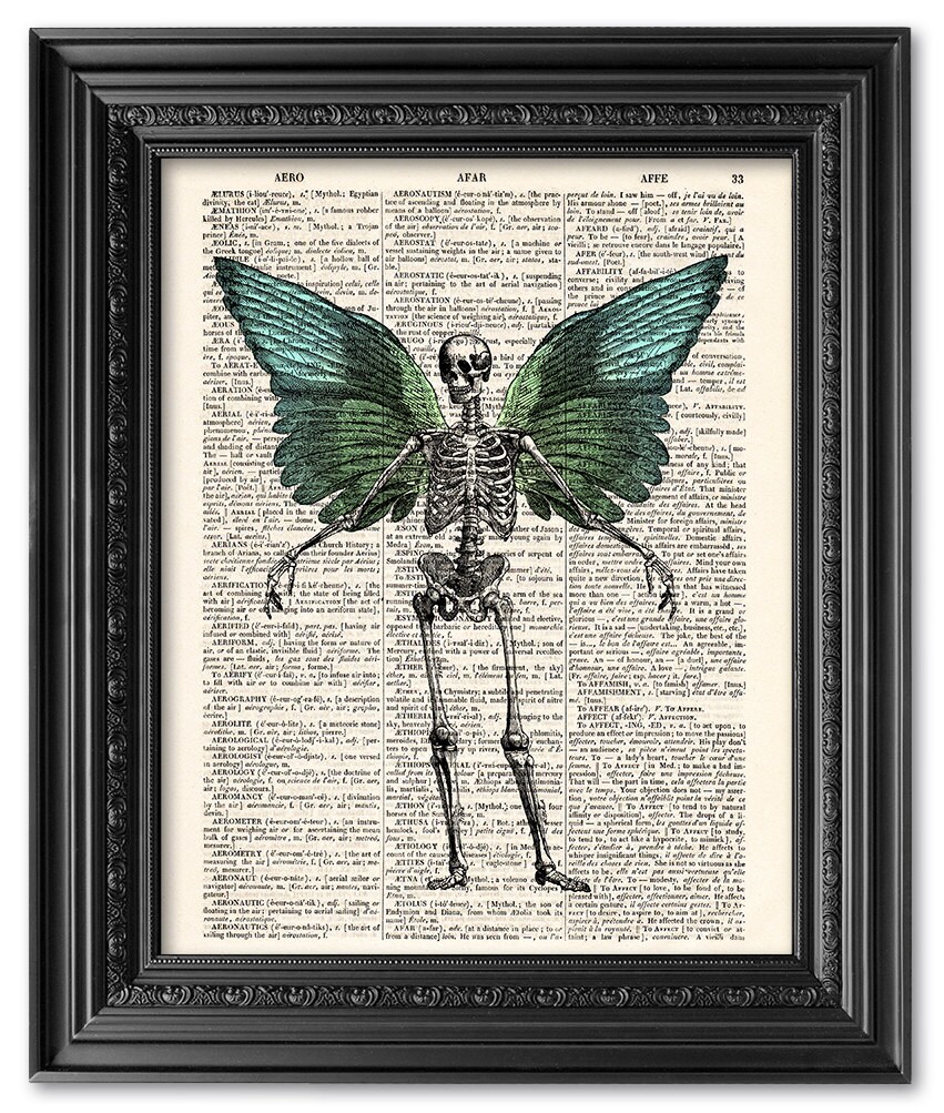Skeleton With Wings, Dictionary Art Print, Vintage Book Art Print ...