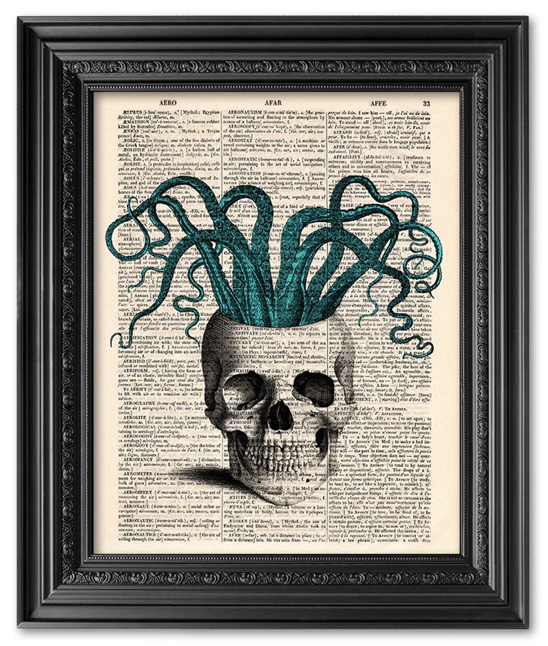 Skull Print, Skull Octopus, Dictionary Art Print, Original Artwork ...