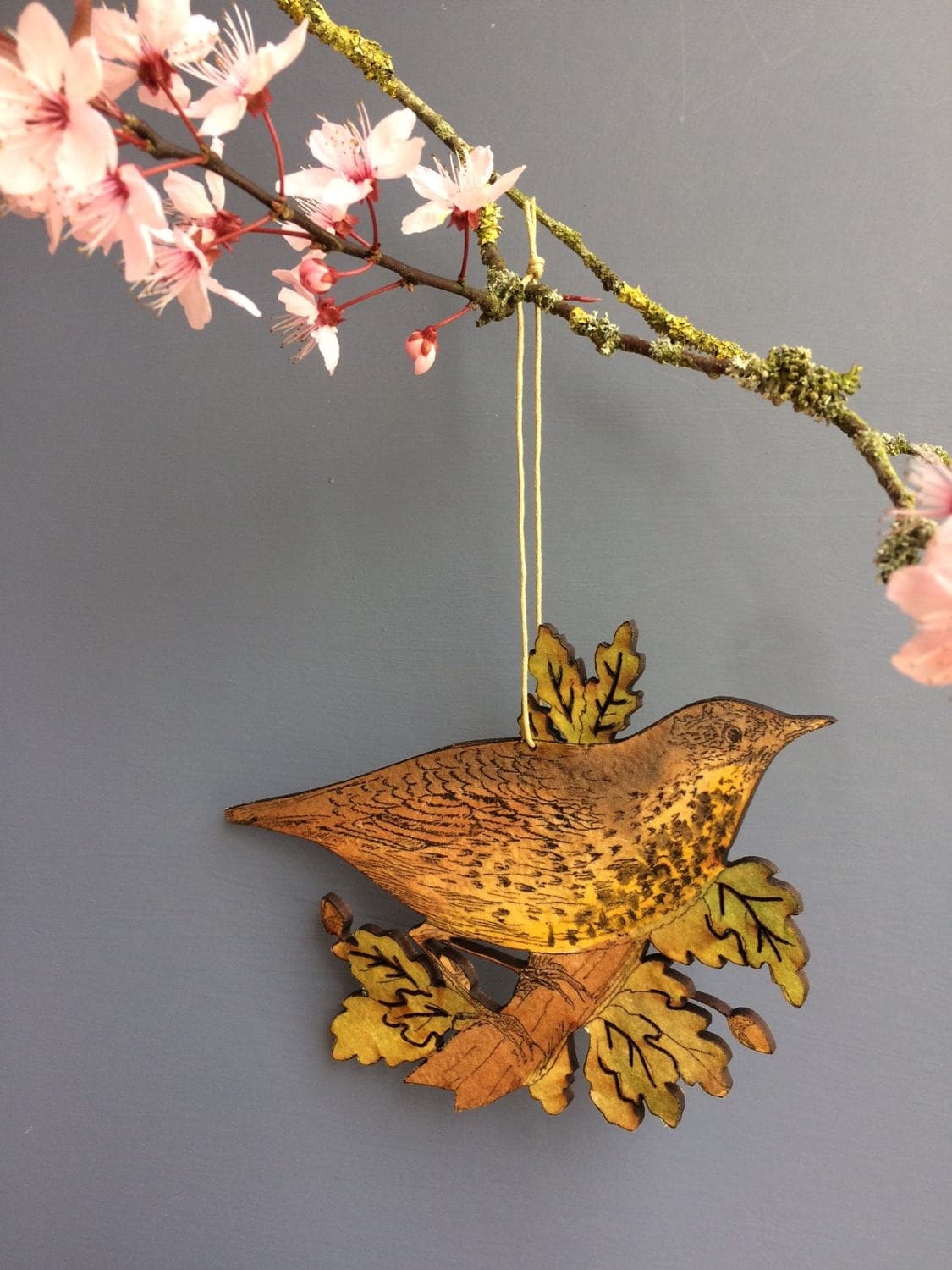 Thrush & Oak Leaf Hanging Decoration - Etsy