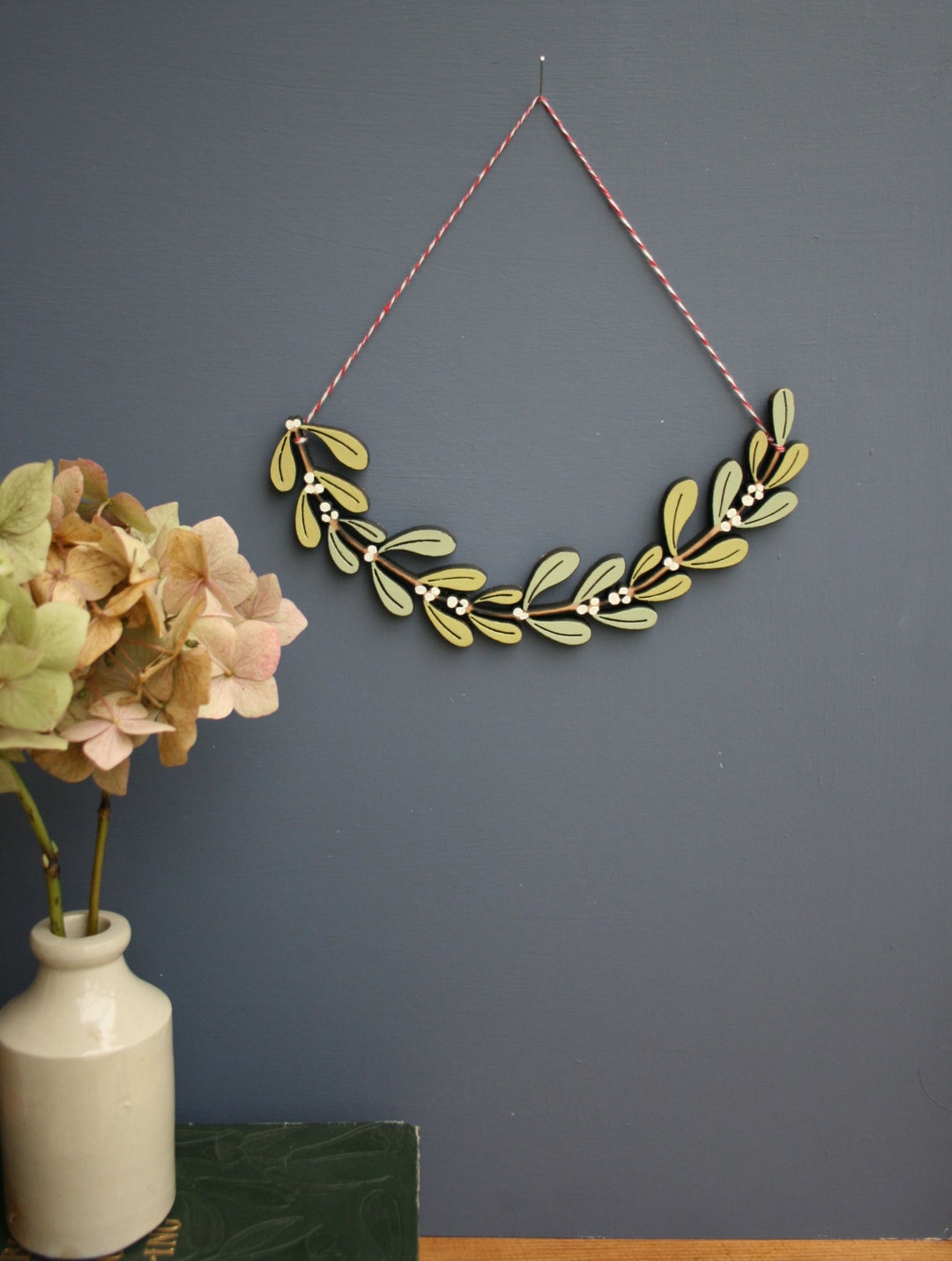 Hand-painted Mistletoe Hanging Branch, Christmas Decor - Etsy