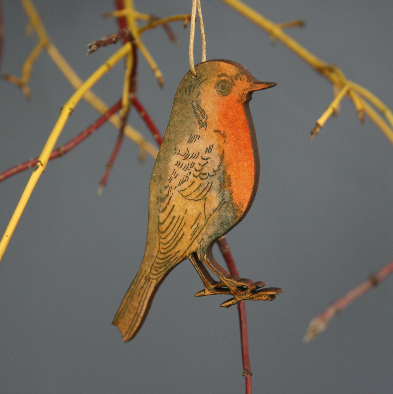 Robin - Wooden Bird Hanging Decoration - Etsy
