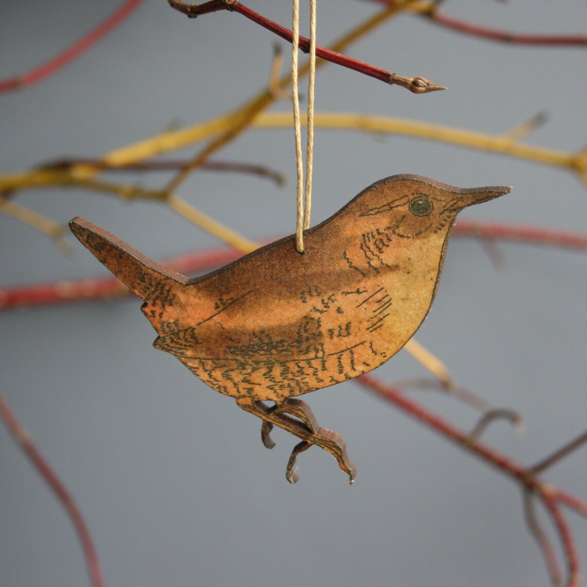 Wren - Wooden Bird Hanging - Etsy