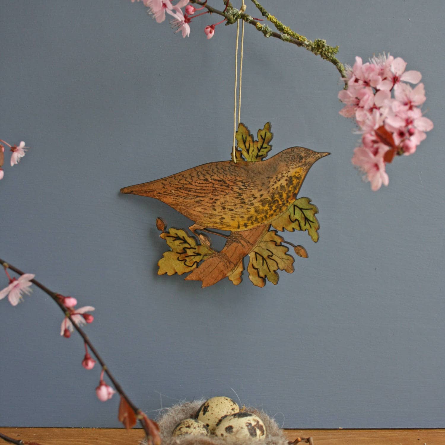 Thrush & Oak Leaf Hanging Decoration - Etsy
