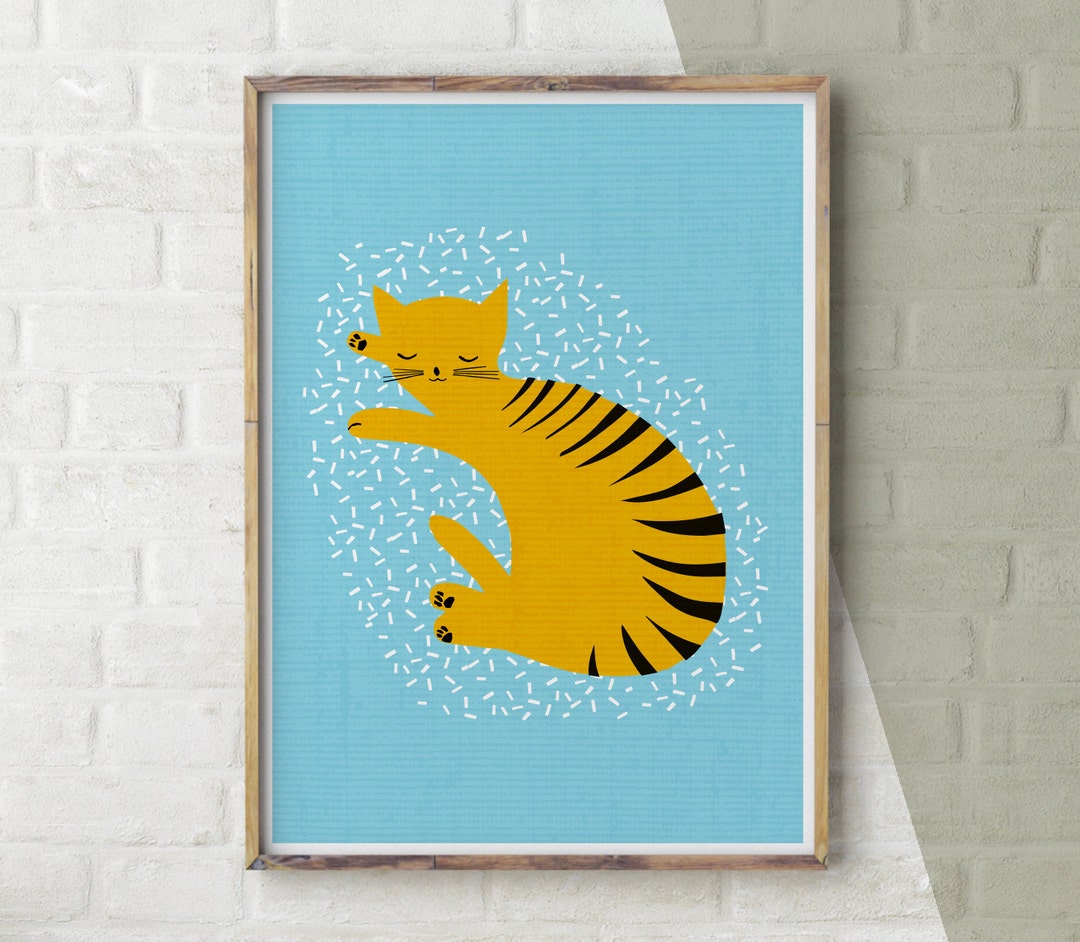 Sleeping Cat Print, Cat Nap, Cute Animals Art, Wall Art Kitten, Kitten ...