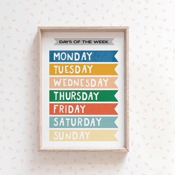 Days of the Week Printable Nursery Wall Art Homeschool | Etsy